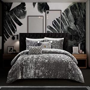 Chic Home Alianna 5 Piece Comforter Set Crinkle Crushed Velvet Bedding - Decorative Pillow Shams Included, King, Grey