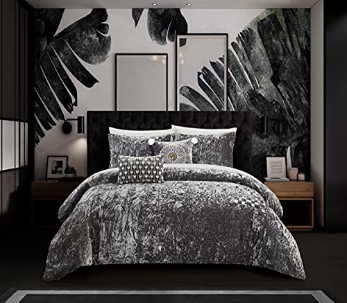 Chic Home Alianna 5 Piece Comforter Set Crinkle Crushed Velvet Bedding - Decorative Pillow Shams Included, King, Grey