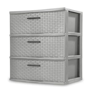 sterilite 3 drawers wide weave tower plastic storage organization- white (white) (wide drawer) (white)