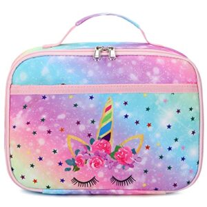 CAMTOP Kids Lunch Box Girls Boys Insulated Bag Reusable Lunch Containers Kit for School Travel Thermal Meal Boxs (Rainbow 1)