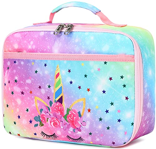 CAMTOP Kids Lunch Box Girls Boys Insulated Bag Reusable Lunch Containers Kit for School Travel Thermal Meal Boxs (Rainbow 1)