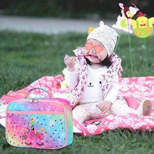 CAMTOP Kids Lunch Box Girls Boys Insulated Bag Reusable Lunch Containers Kit for School Travel Thermal Meal Boxs (Rainbow 1)