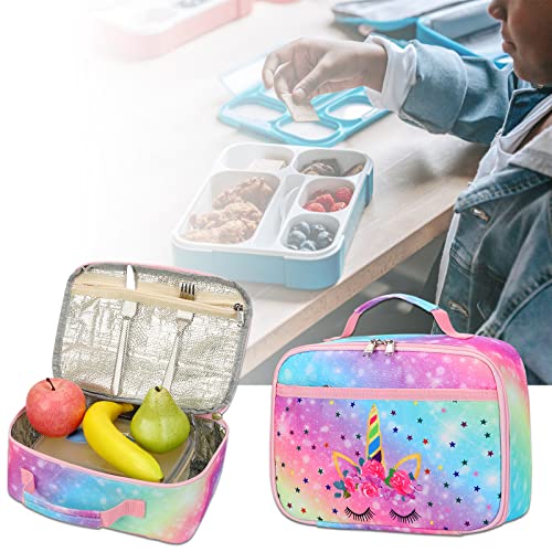 CAMTOP Kids Lunch Box Girls Boys Insulated Bag Reusable Lunch Containers Kit for School Travel Thermal Meal Boxs (Rainbow 1)