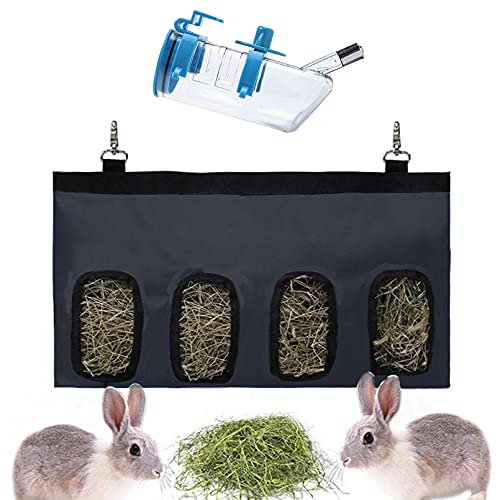 Rabbit Hay Feeder Bag Guinea Pig Hanging Feeder Sack Small Animal Hay Feeder Storage Bag with Holes for Rabbit Guinea Pig Chinchilla Hamsters Small Pets 2 Pcs