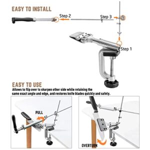 Upgraded RUIXIN PRO RX-008 Professional Knife Sharpener with 10 Whetstones, 360° Rotation Flip Design Fixed-Angle Stainless Steel Kitchen Chef Knife Sharpening Kit Abrasive Holding System Tools