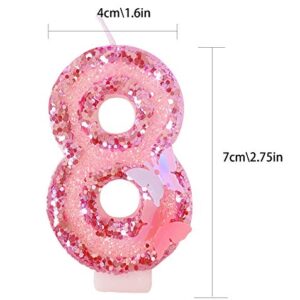 Birthday Candles Number 8,Pink Glitter Happy Birthday Cake Candles Handmade Sequin Numeral Candle