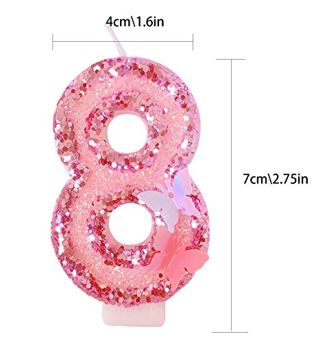 Birthday Candles Number 8,Pink Glitter Happy Birthday Cake Candles Handmade Sequin Numeral Candle