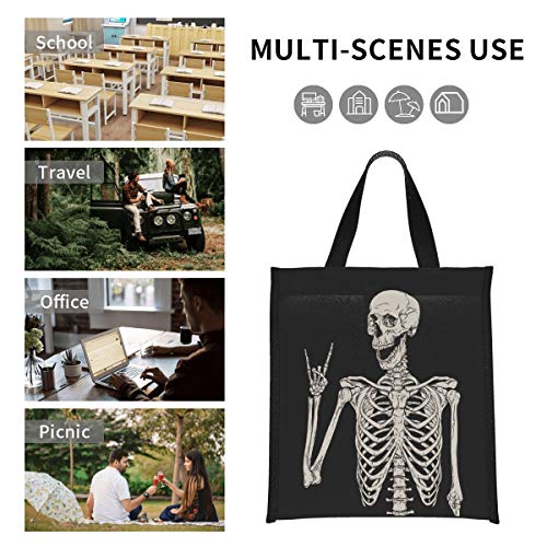 Ouqiuwa Reusable Lunch Bag Cute Lunch Box, Lunch Tote Handbag for Women Men Work Travel Shopping-Rock and Roll Skeleton Skull Boho Hippie