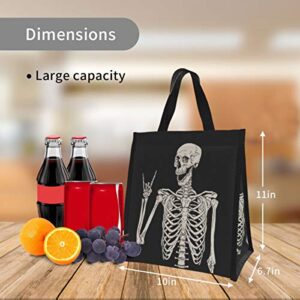 Ouqiuwa Reusable Lunch Bag Cute Lunch Box, Lunch Tote Handbag for Women Men Work Travel Shopping-Rock and Roll Skeleton Skull Boho Hippie