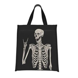 Ouqiuwa Reusable Lunch Bag Cute Lunch Box, Lunch Tote Handbag for Women Men Work Travel Shopping-Rock and Roll Skeleton Skull Boho Hippie