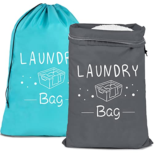 2 Pack Extra Large Travel Laundry Bags, Heavy Duty Camp Laundry Bag, Rip-Stop Machine Washable Dirty Clothes Organizer Bag with Drawstring Closure (Green+Grey, 24"*36")