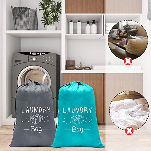 2 Pack Extra Large Travel Laundry Bags, Heavy Duty Camp Laundry Bag, Rip-Stop Machine Washable Dirty Clothes Organizer Bag with Drawstring Closure (Green+Grey, 24"*36")