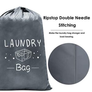 2 Pack Extra Large Travel Laundry Bags, Heavy Duty Camp Laundry Bag, Rip-Stop Machine Washable Dirty Clothes Organizer Bag with Drawstring Closure (Green+Grey, 24"*36")