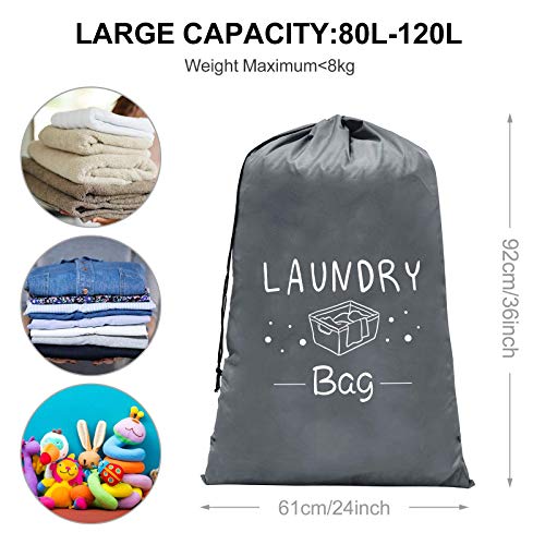 2 Pack Extra Large Travel Laundry Bags, Heavy Duty Camp Laundry Bag, Rip-Stop Machine Washable Dirty Clothes Organizer Bag with Drawstring Closure (Green+Grey, 24"*36")