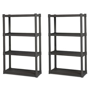 sterilite plastic indoor outdoor 4 shelf durable shelving unit for garage, basement, sun porch, outbuilding or shed, 50lb shelf max, gray, 2 pack