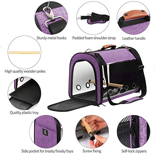 X-ZONE PET Bird Travel Bag Portable Pet Bird Parrot Carrier Transparent Breathable Travel Cage,Lightweight Bird Carrier,Bird Travel Cage (Carrier-Purple)