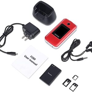 USHINING 3G Unlocked Flip Phone Dual Screen Dual SIM Mobile Phones Easy-to-Use Flip Cell Phones with Charging Dock (Red)