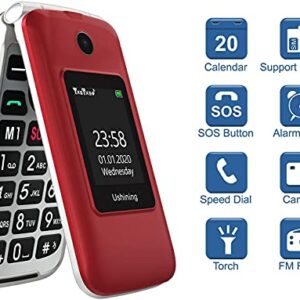 USHINING 3G Unlocked Flip Phone Dual Screen Dual SIM Mobile Phones Easy-to-Use Flip Cell Phones with Charging Dock (Red)