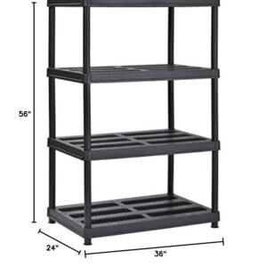 Juggernaut Storage 36" W x 24" D x 56" H 4-Shelf Resin Shelving, 600 lb Capacity Black