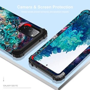 Hocase Galaxy S20 FE 5G Case, Heavy Duty Shockproof Protection Soft Silicone Rubber+Hard Plastic Bumper Hybrid Protective Case for Samsung Galaxy S20 FE (6.5" Display) 2020 - Mandala in Galaxy