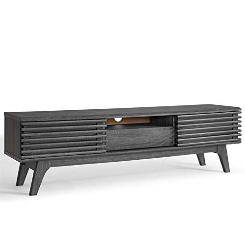 Levan Home Mid-Century Modern Low Profile 59 Inch TV Stand in Charcoal