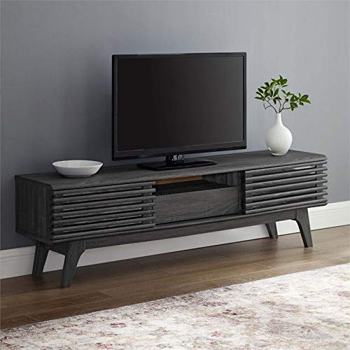 Levan Home Mid-Century Modern Low Profile 59 Inch TV Stand in Charcoal