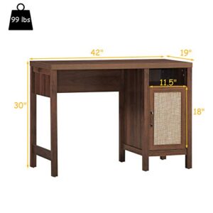 Tangkula Computer Desk with Storage Cabinet, Rustic Wooden Writing Desk Study Desk with Metal Handle, Compact Computer Desk Workstation Laptop PC Desk for Home Office, Walnut