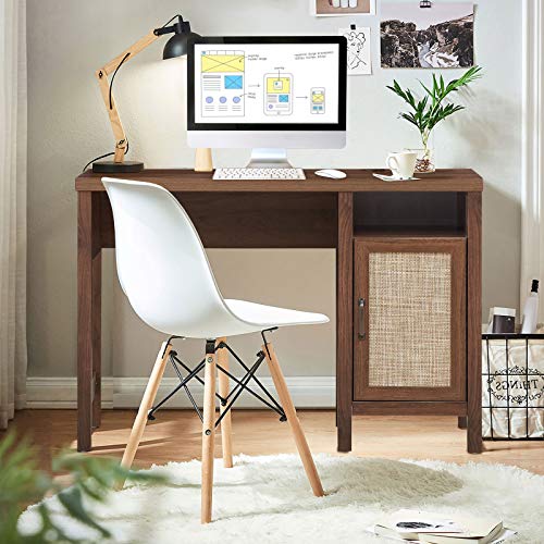 Tangkula Computer Desk with Storage Cabinet, Rustic Wooden Writing Desk Study Desk with Metal Handle, Compact Computer Desk Workstation Laptop PC Desk for Home Office, Walnut