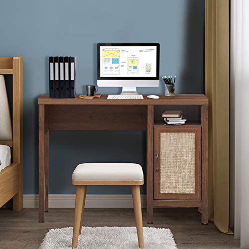 Tangkula Computer Desk with Storage Cabinet, Rustic Wooden Writing Desk Study Desk with Metal Handle, Compact Computer Desk Workstation Laptop PC Desk for Home Office, Walnut