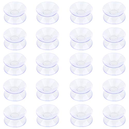 Pawfly 20 Pack Double Sided Suction Cups 1.2 Inch Clear PVC Plastic Sucker for Glass Table Mirror