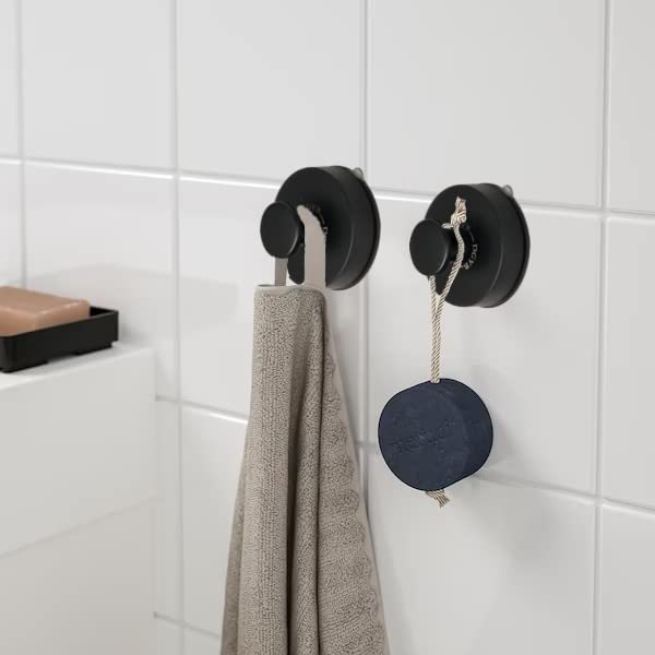 Black Shower Hooks 2 Packs Bathroom Towel Hook ABS Waterproof Heavy Duty Suction Cup Hooks for Shower Kitchen Glass Door Tile Mirror