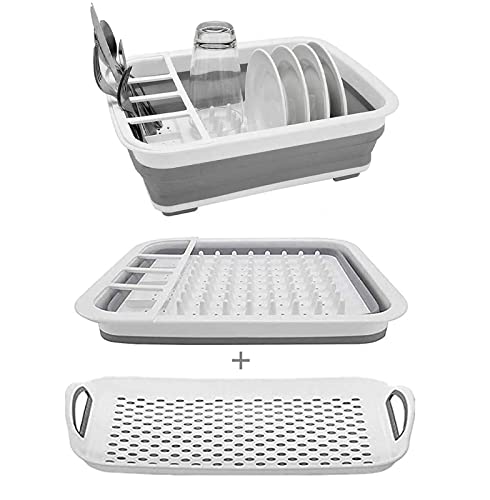 Dish drying rack Collapsible Dish Rack and Drainboard Set Foldable Portable Dish Drainer Dinnerware Organizer Rack Folding Tableware Storage Rack Cutlery Rack for Kitchen Counter RV Camper Accessories