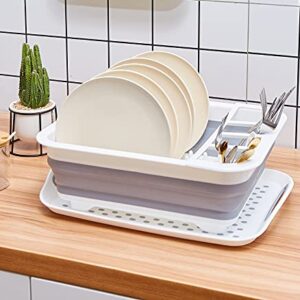 Dish drying rack Collapsible Dish Rack and Drainboard Set Foldable Portable Dish Drainer Dinnerware Organizer Rack Folding Tableware Storage Rack Cutlery Rack for Kitchen Counter RV Camper Accessories