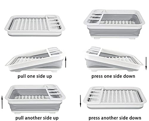 Dish drying rack Collapsible Dish Rack and Drainboard Set Foldable Portable Dish Drainer Dinnerware Organizer Rack Folding Tableware Storage Rack Cutlery Rack for Kitchen Counter RV Camper Accessories