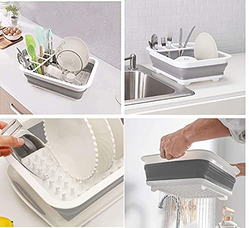 Dish drying rack Collapsible Dish Rack and Drainboard Set Foldable Portable Dish Drainer Dinnerware Organizer Rack Folding Tableware Storage Rack Cutlery Rack for Kitchen Counter RV Camper Accessories