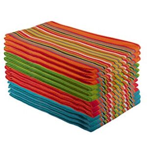 Neolino Kitchen Dish Towels, Salsa Stripe, 100% Natural Absorbent Cotton (Size 28 x 16 inches), Pack of 12-Multi Color