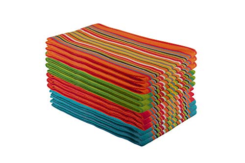 Neolino Kitchen Dish Towels, Salsa Stripe, 100% Natural Absorbent Cotton (Size 28 x 16 inches), Pack of 12-Multi Color