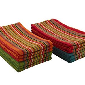 Neolino Kitchen Dish Towels, Salsa Stripe, 100% Natural Absorbent Cotton (Size 28 x 16 inches), Pack of 12-Multi Color