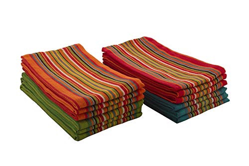 Neolino Kitchen Dish Towels, Salsa Stripe, 100% Natural Absorbent Cotton (Size 28 x 16 inches), Pack of 12-Multi Color