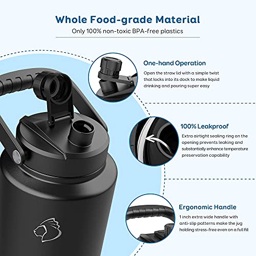 BUZIO Vacuum Insulated Stainless Steel Water Bottle 32oz Tumbler and 1 Stainless Steel Gallon Jug Set, Black BPA Free Double Wall Travel Mug/Flask for Outdoor Sports, Fit any Cupholder