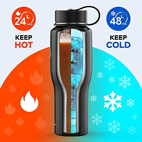 BUZIO Vacuum Insulated Stainless Steel Water Bottle 32oz Tumbler and 1 Stainless Steel Gallon Jug Set, Black BPA Free Double Wall Travel Mug/Flask for Outdoor Sports, Fit any Cupholder