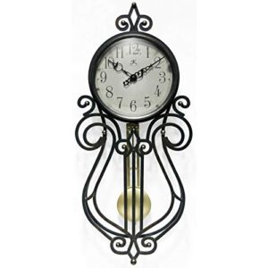 infinity instruments 20068ag-4420 rustic farmhouse decorative 20 x 9 inch quartz battery powered pendulum wall clock, antique black