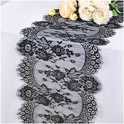 Lace Table Runner 13x120-Inch Wedding Table Runners Floral Table Runner Vintage Lace Cloth Runner Black Lace Runner Lace Table Cloth Black Table Cover Lace Table Overlay Embroidered Lace Table