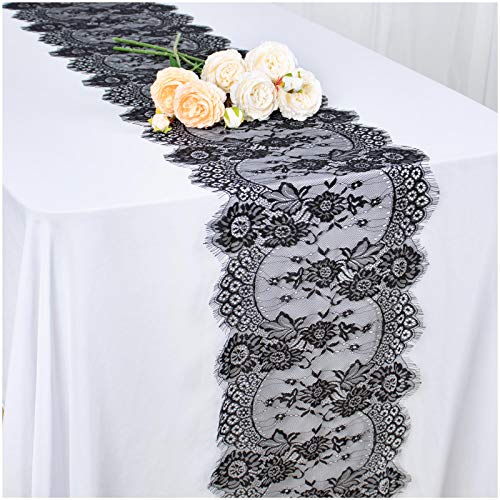 Lace Table Runner 13x120-Inch Wedding Table Runners Floral Table Runner Vintage Lace Cloth Runner Black Lace Runner Lace Table Cloth Black Table Cover Lace Table Overlay Embroidered Lace Table