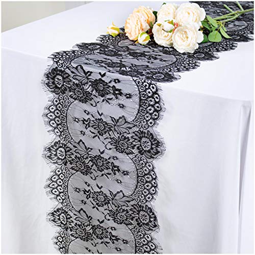 Lace Table Runner 13x120-Inch Wedding Table Runners Floral Table Runner Vintage Lace Cloth Runner Black Lace Runner Lace Table Cloth Black Table Cover Lace Table Overlay Embroidered Lace Table