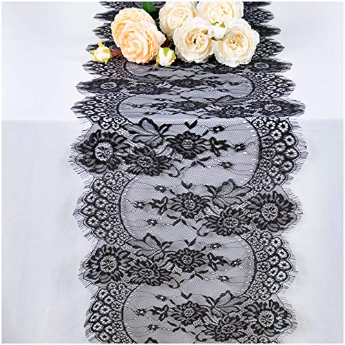 Lace Table Runner 13x120-Inch Wedding Table Runners Floral Table Runner Vintage Lace Cloth Runner Black Lace Runner Lace Table Cloth Black Table Cover Lace Table Overlay Embroidered Lace Table