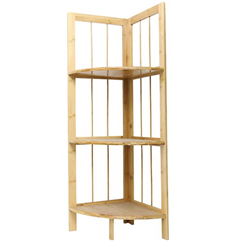 Basic Fundamentals Multifunctional 3-Tier Bamboo Corner Shelf - Bathroom and Kitchen Cabinet Organizer - Home Decor - Coffee Bar and Pantry Organization and Storage - 39" H