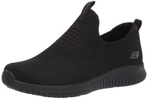 skechers women's slip on athletic food service shoe, black, 8