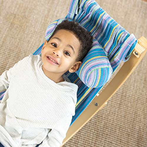 Hearthsong Lightweight Rocking Floor Hammock, 50”L x 14”W Blue-Striped Cotton Indoor Hammock, 95 lbs. Ages 3 to 9