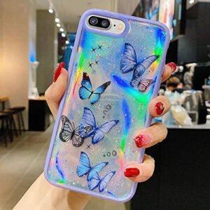 LCHULLE Girly Case for iPhone SE 2022/3rd Case iPhone SE 2020/2nd iPhone 7 iPhone 8 Case Cute Iridescent Butterfly Design Laser Bling Glitter Girls Women Soft TPU Bumper Drop Protection Cover, Purple